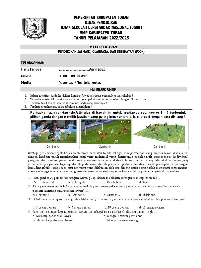 Soal Akm, Kj, Kisi-kisi Us Pjok Smp Tuban 2022-2023 | PDF