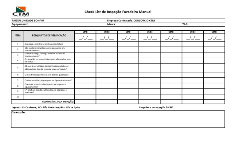 Check List FURADEIRA MANUAL CTM 02 | PDF
