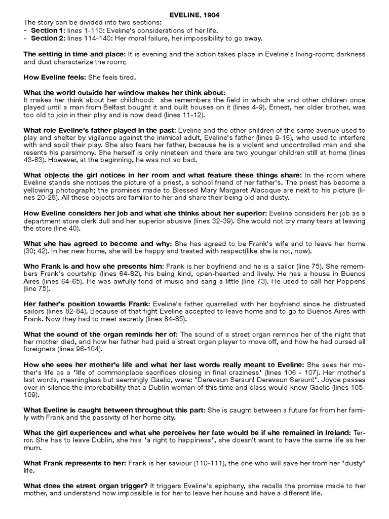 Eveline Analysis | PDF | Narration | Thought