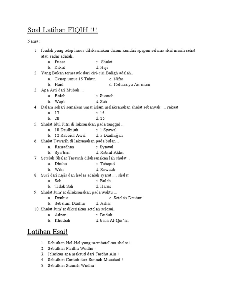 Soal Latihan FIQIH | PDF