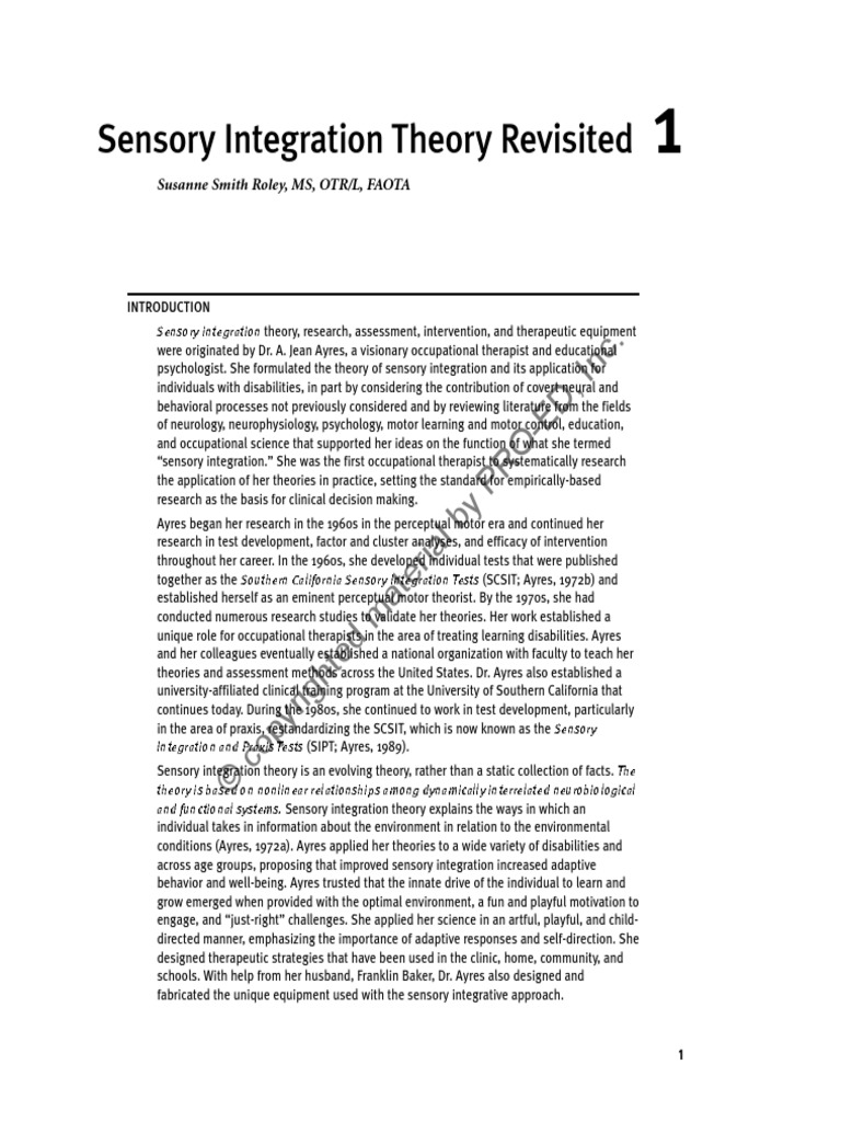 Sensory Integration Theory Revisited 1 | PDF | Perception | Occupational Therapy