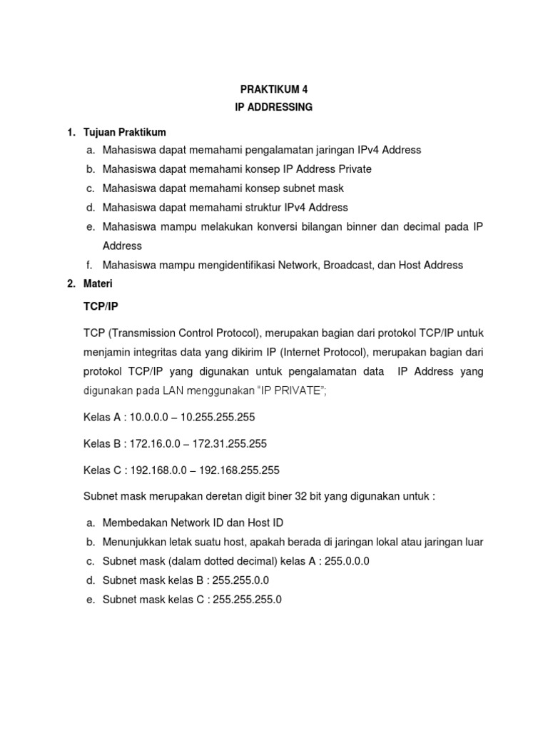 Panduan Praktikum IP Addressing | PDF