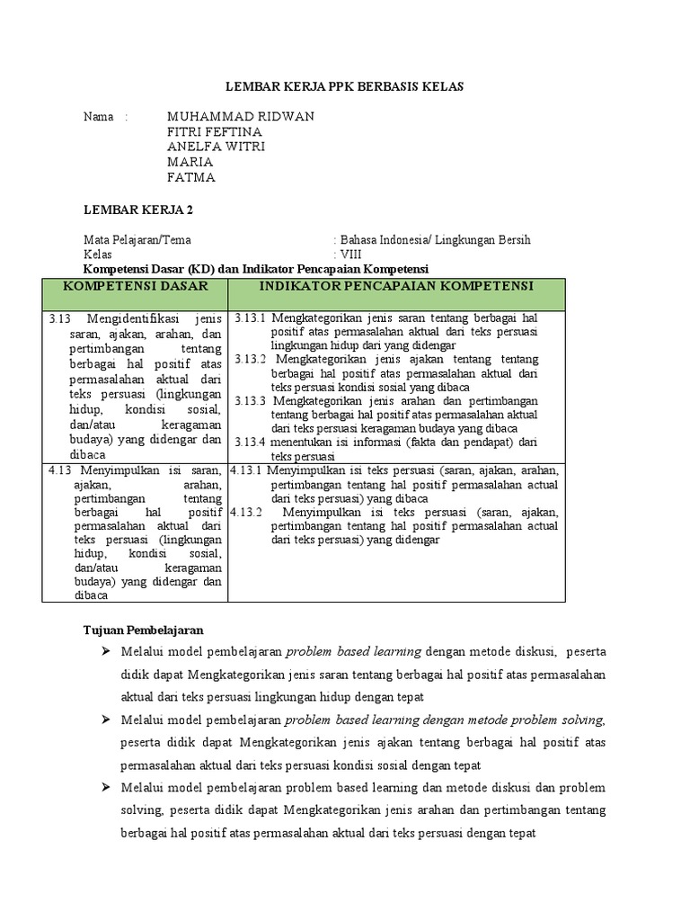 Lembar Kerja Teks Persuasi Kelas VIII | PDF