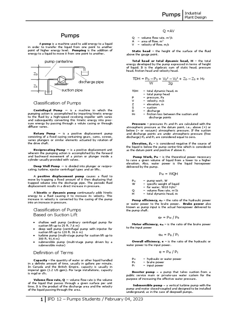 Ipd 12 Pumps Students | PDF | Pump | Motion (Physics)