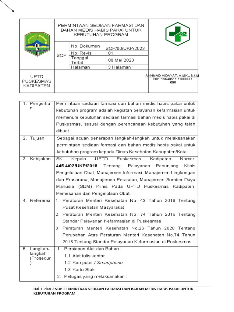 Draft Sop Permintaan Obat Program-2023 | PDF
