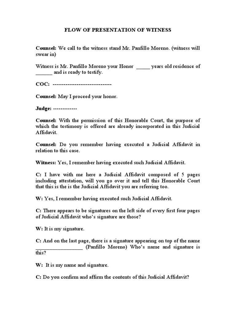 Script For Presentation of Evidence | PDF | Affidavit | Witness