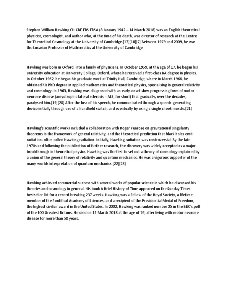 Stephen William Hawking | PDF | Stephen Hawking | Scientific Method