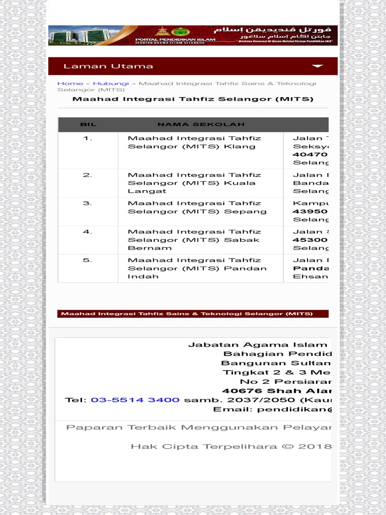 Maahad Integrasi Tahfiz Sains & Teknologi Selangor (MITS) Portal Bahagian Pendidikan Islam JAIS ...
