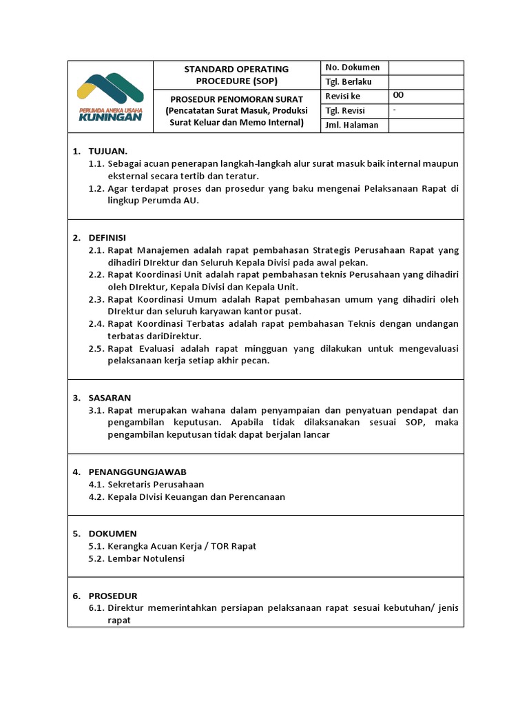 SOP Kesekretariatan - RAPAT - 1 | PDF