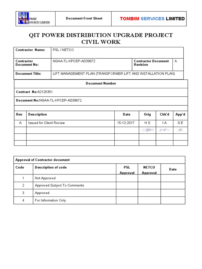 Lift Management Installation Plan For Power Transformers | PDF | Crane ...