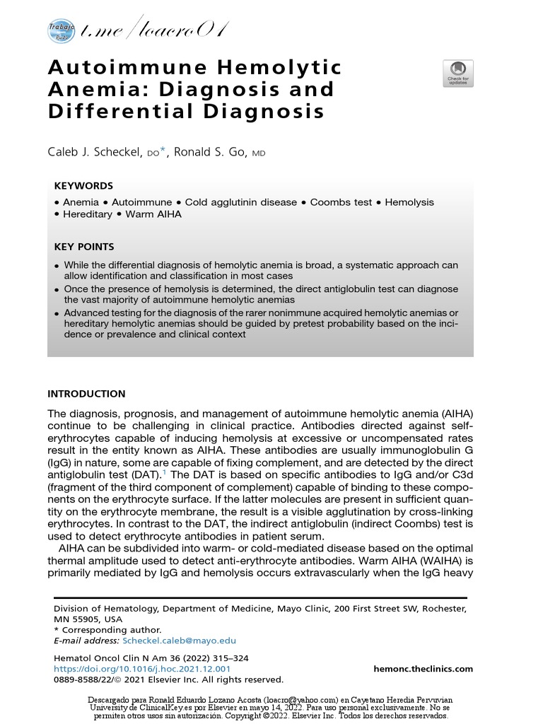 Autoimmune Hemolytic Anemia Diagnosis and Differential Diagnosis | PDF | Anatomy | Medical ...