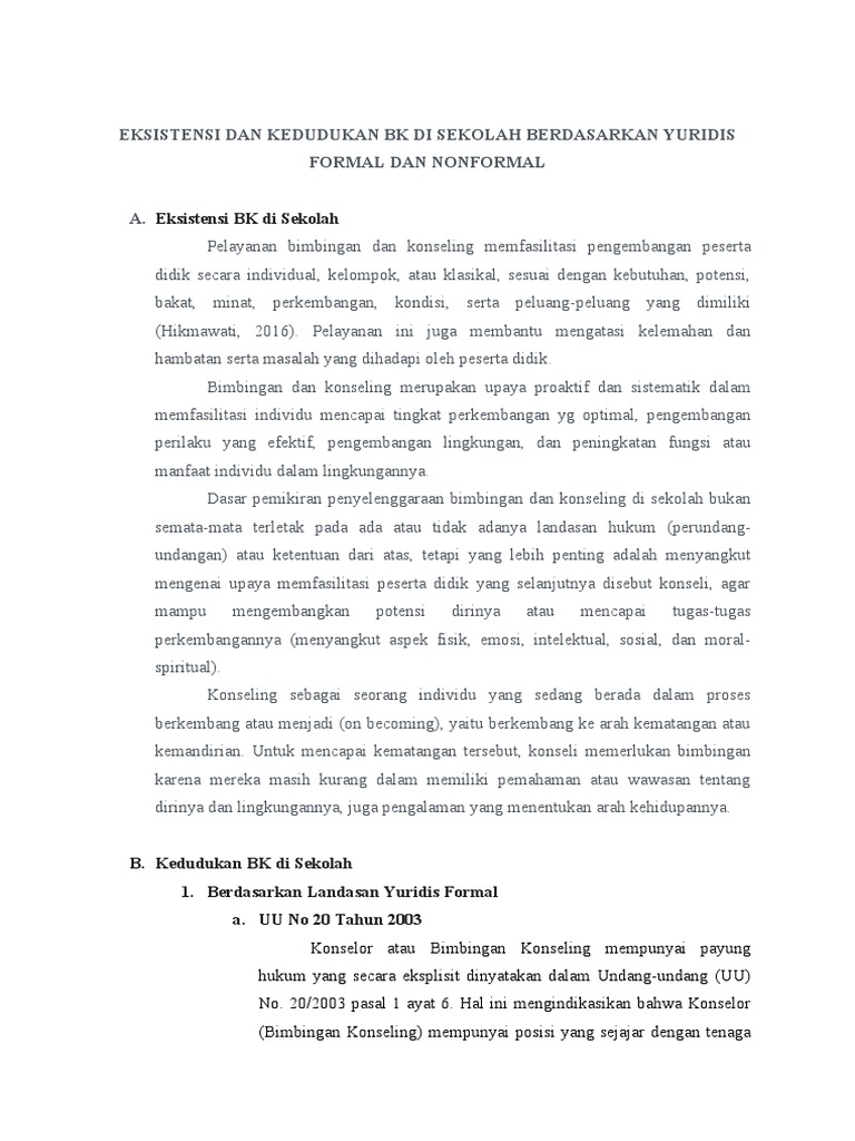 Eksistensi Dan Kedudukan BK Di Sekolah Berdasarkan Yuridis Formal Dan ...