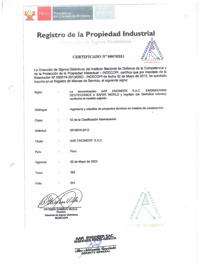 Certificado Indecopi Lab. Suelos | PDF