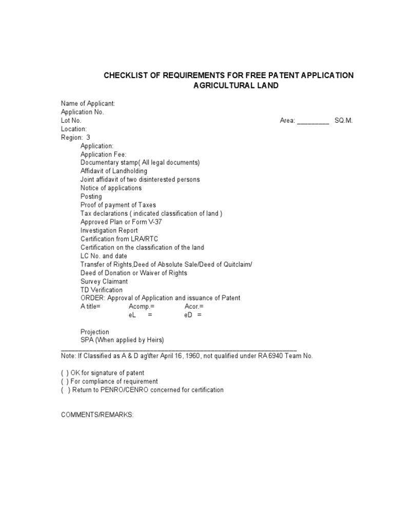 Free Patent Application Checklist | PDF | Affidavit | Common Law