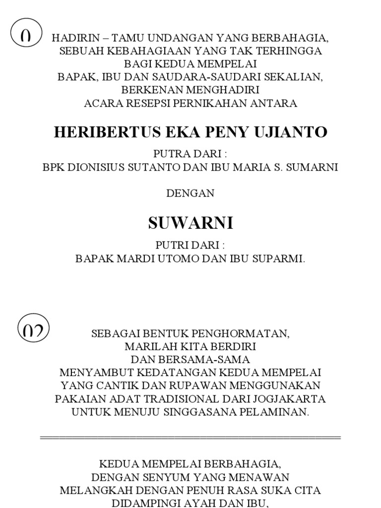 Resepsi Pernikahan Heribertus & Suwarni | PDF
