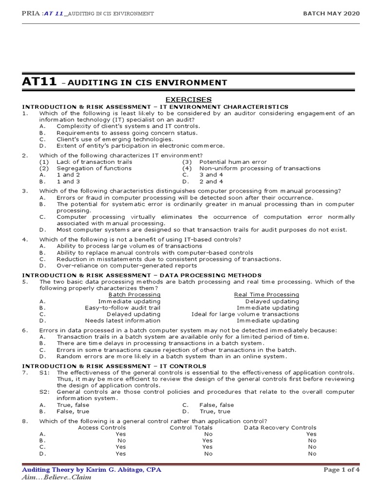 At11 - Auditing in Cis Environment | PDF | Audit | Computer Program