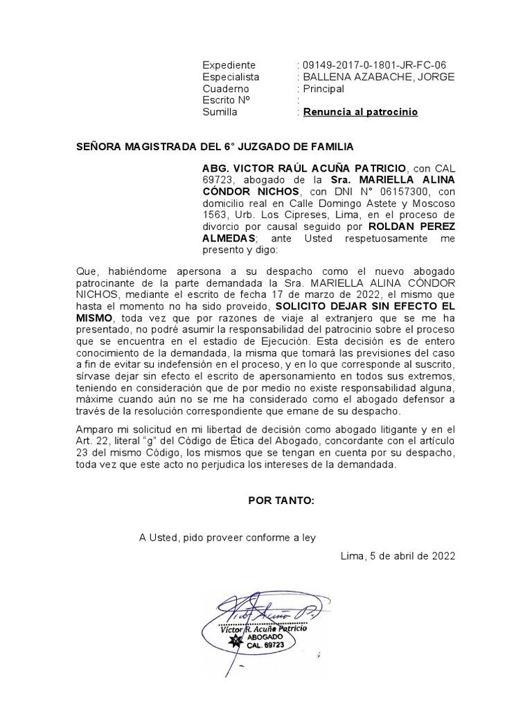 RENUNCIA DE PATROCINIO | PDF