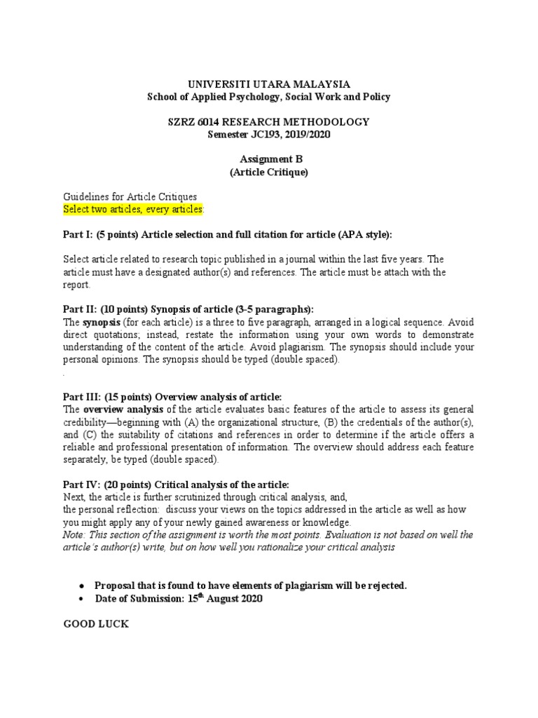 Assignment B - Article Critique | PDF