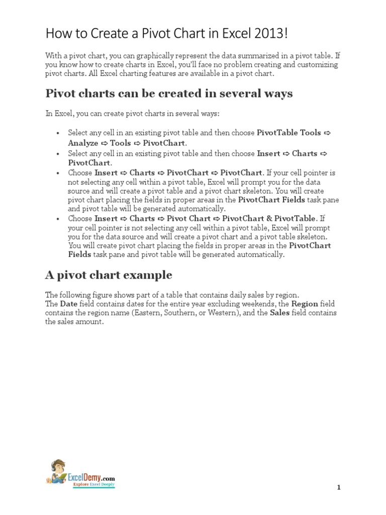 20 How To Create A Pivot Chart in Excel 2013 | PDF | Microsoft Excel ...