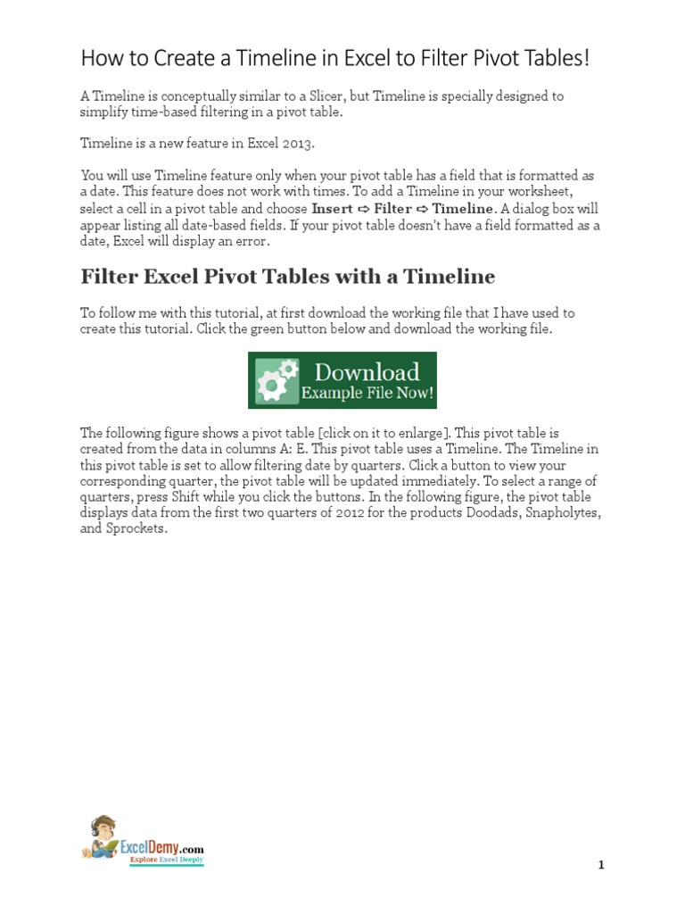 18 How To Create A Timeline in Excel To Filter Pivot Tables | PDF ...