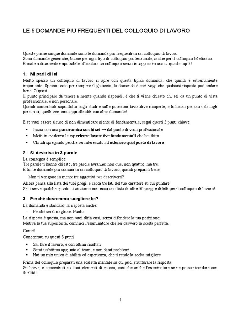 100 Domande Del Colloquio Di Lavoro | PDF