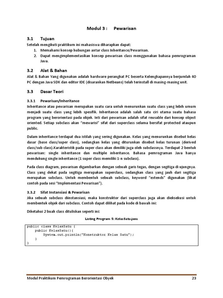 Konsep Pewarisan dalam Pemrograman Java | PDF