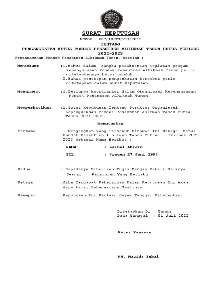 SK Lurah Dan Bendahara | PDF