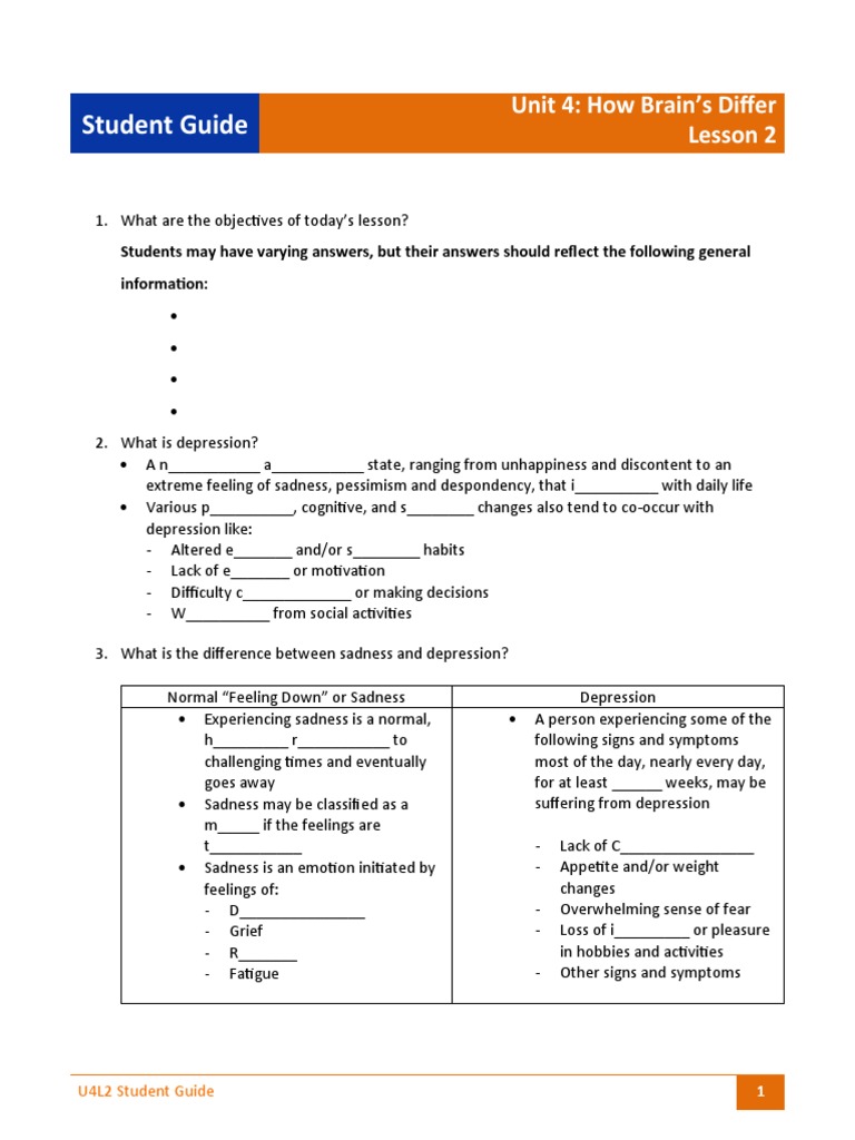 U4L2 Student Guide - 1 | PDF | Major Depressive Disorder | Antidepressant