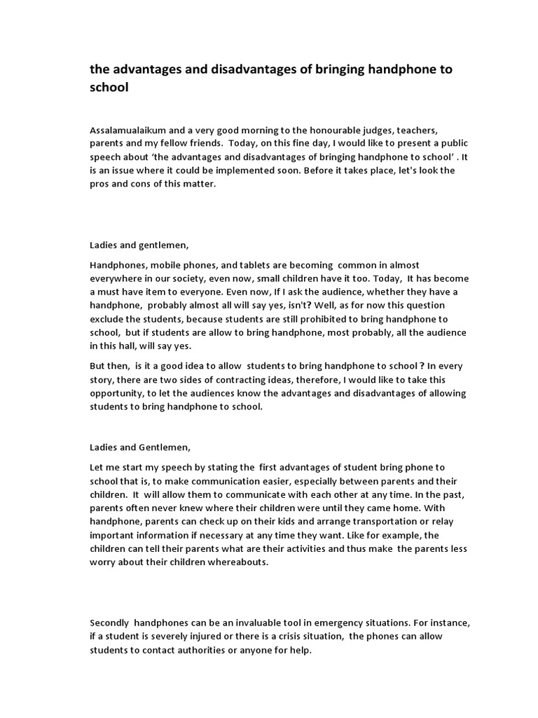 The Advantages and Disadvantages of Bringing Handphone To School | PDF ...