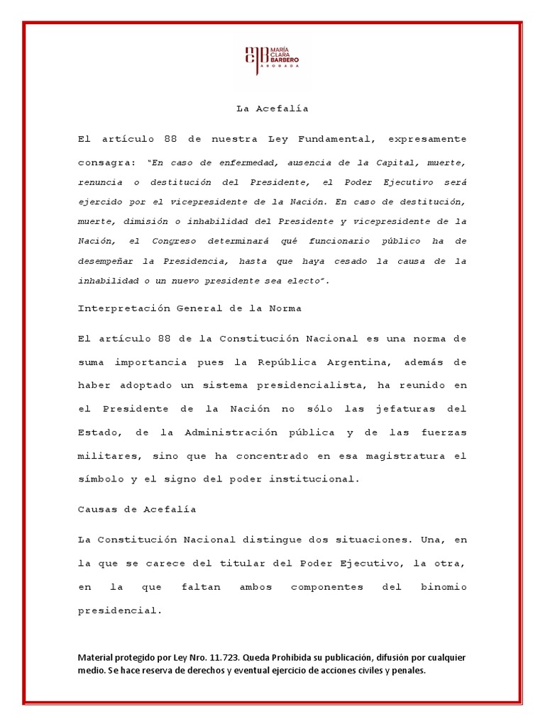 Acefalía Presidencial en Argentina | PDF | El proceso de destitución | Gobierno