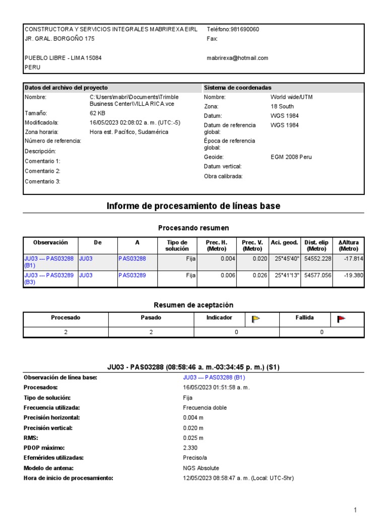 Informe de Procesamiento de Líneas Base | PDF | Cantidades fisicas | Tiempo espacial