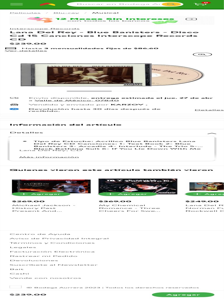 Lana Del Rey - Blue Banisters - Disco CD 15 Canciones Interscope Records CD Bodega Aurrera en ...