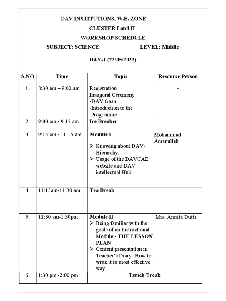 Schedule Middle Science | PDF | Behavior Modification | Cognition
