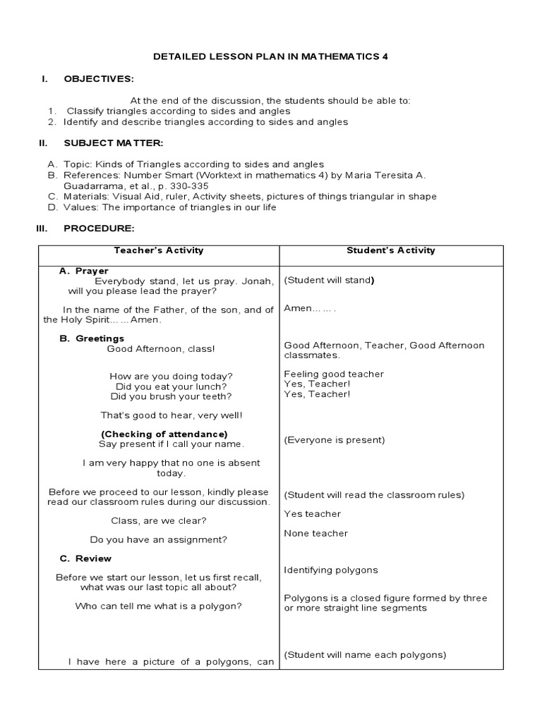 Types of Triangles Lesson Plan | PDF | Triangle | Polytopes