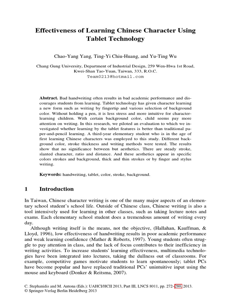 Effectiveness of Learning Chinese Character Using Tablet Technology ... Effectiveness of Learning Chinese Character Using Tablet Technology ...