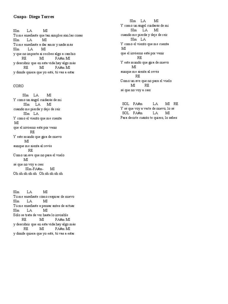 Acordes Guapa Diego Torres | PDF