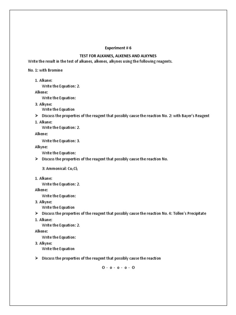 Activity 6 TEST For ALKANES, Alkenes, Alkynes (Template) | PDF