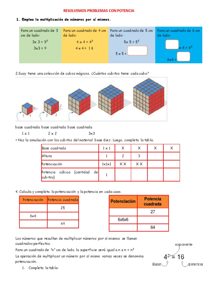 Ficha-Matem-Resolvemos Problemas Con Potencia | PDF | Multiplicación | Exponenciación