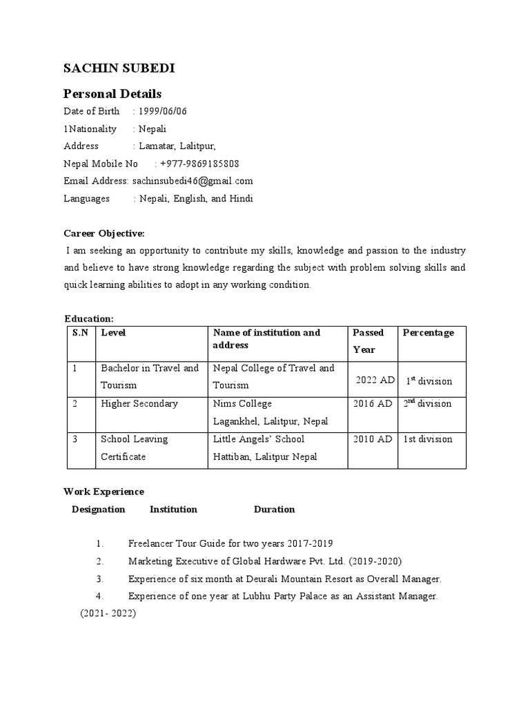 Sachin Subedi CV | PDF
