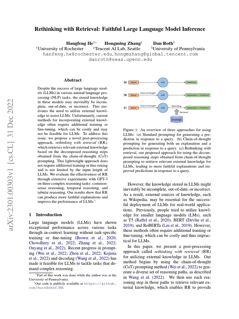 Rethinking with Retrieval- Faithful Large Language Model Inference | PDF | Reason | Knowledge