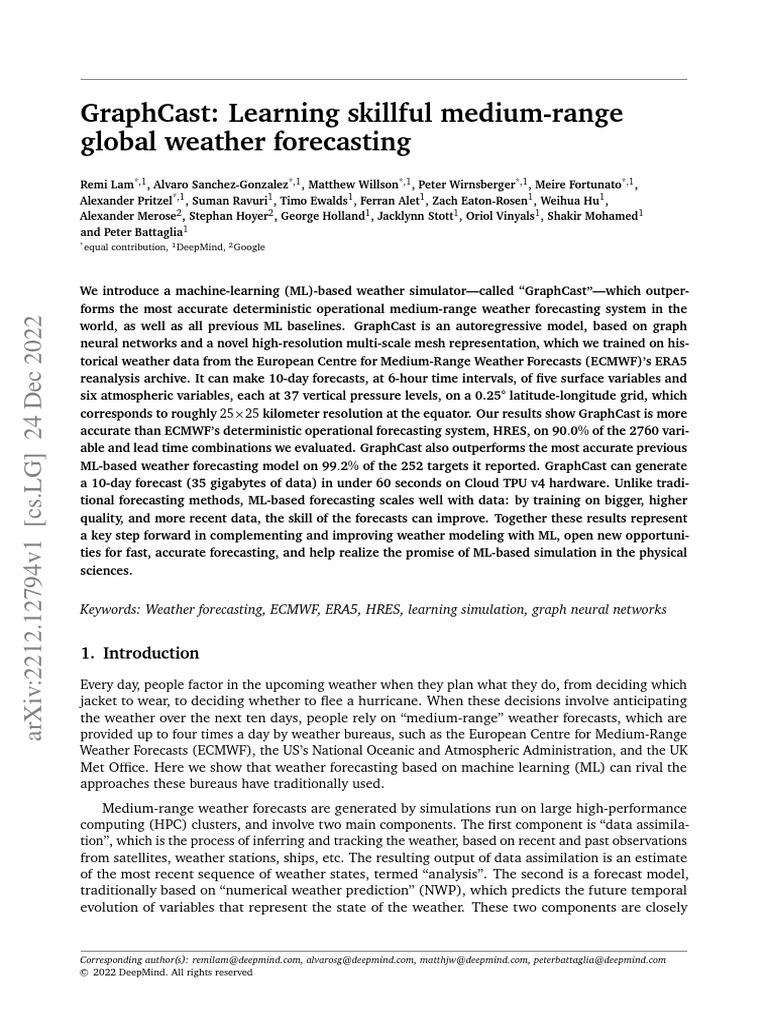 GraphCast - Learning Skillful Medium-Range Global Weather Forcasting | PDF | Numerical Weather ...