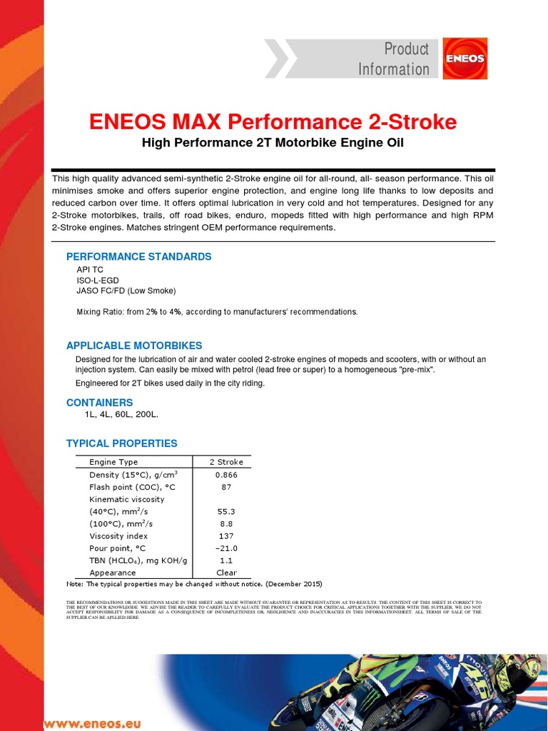 Eneos Max Performance 2 Stroke PDS | PDF | Motor Oil | Mechanical Engineering
