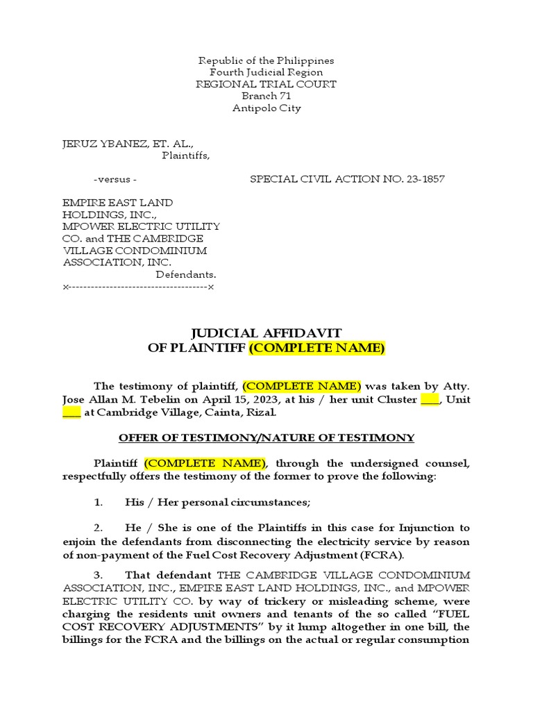 Judicial Affidavit Template | PDF | Witness | Perjury