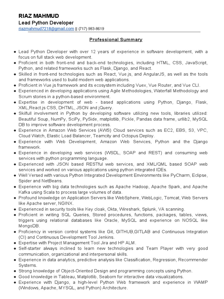 Resume - Riaz Mahmud | PDF | Apache Spark | Databases