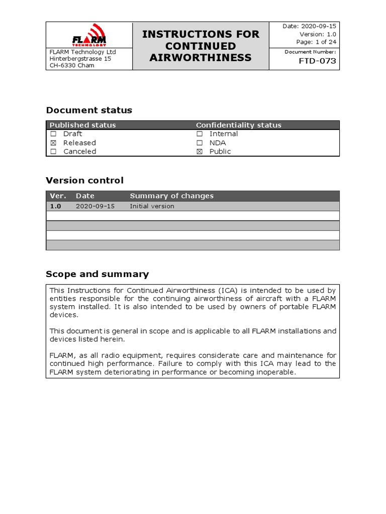 FTD 073 Instructions For Continued Airworthiness | PDF | Aviation | Computing