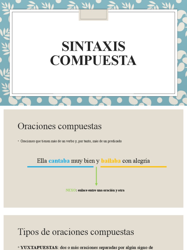 Sintaxis Compuesta Hasta Adjetivas | PDF | Oración (Lingüística) | Verbo