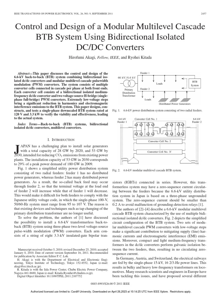 Control and Design of A Modular Multilevel Cascade BTB System Using Bidirectional Isolated DC DC ...