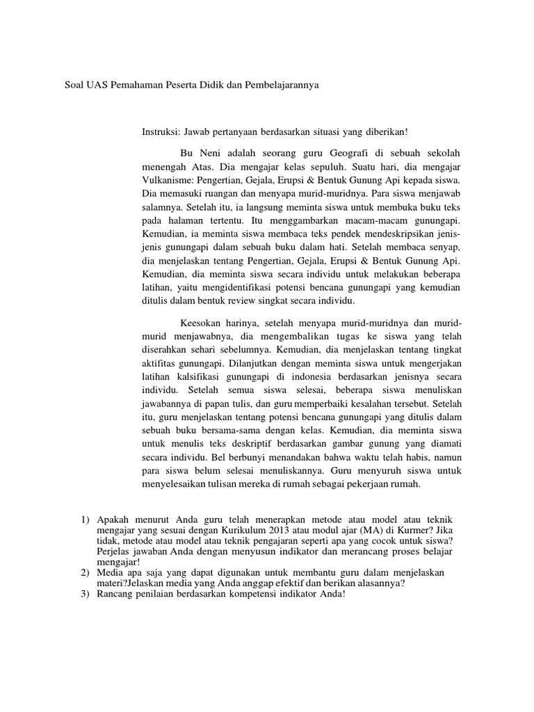 Soal UAS Pemahaman Peserta Didik Dan Pembelajarannya | PDF