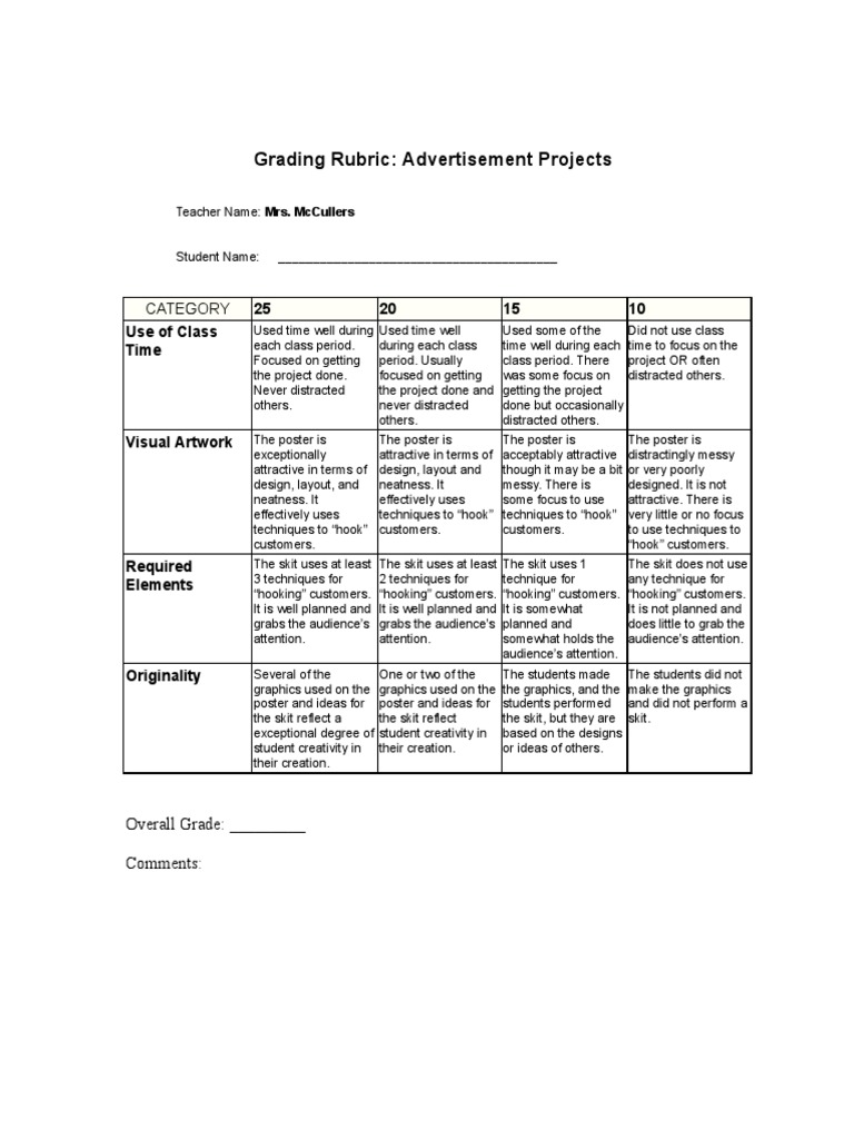 super bowl advertisement rubric | PDF
