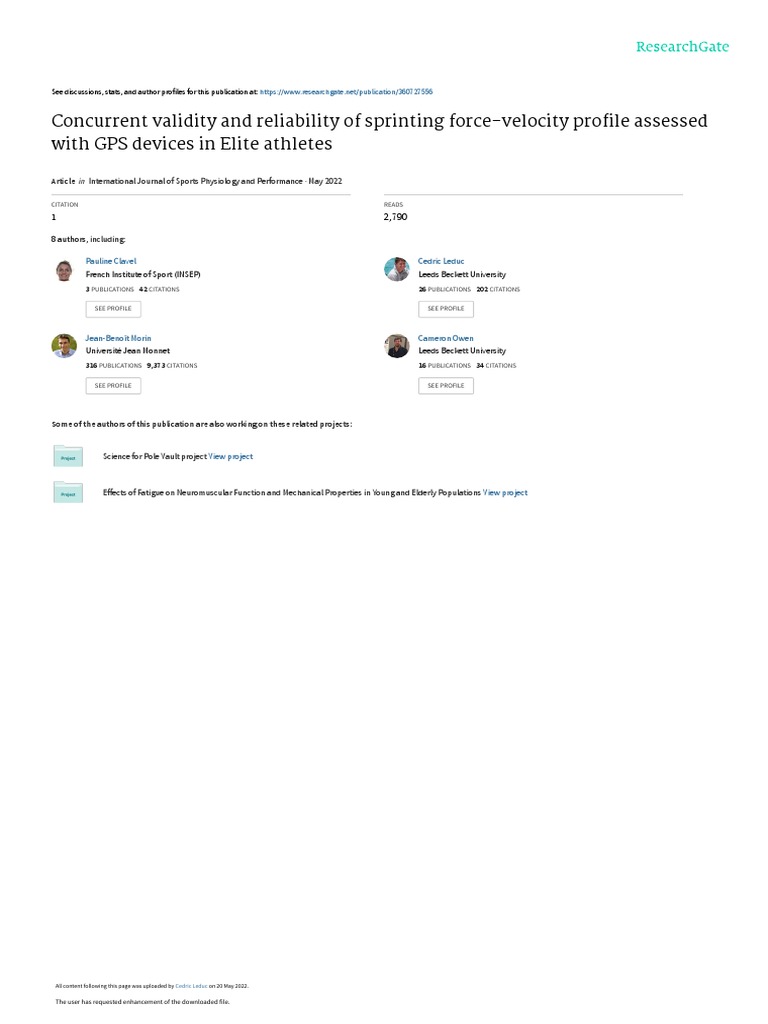 Concurrent Validity and Reliability of Sprinting Force Velocity Profile Assessed With GPS ...